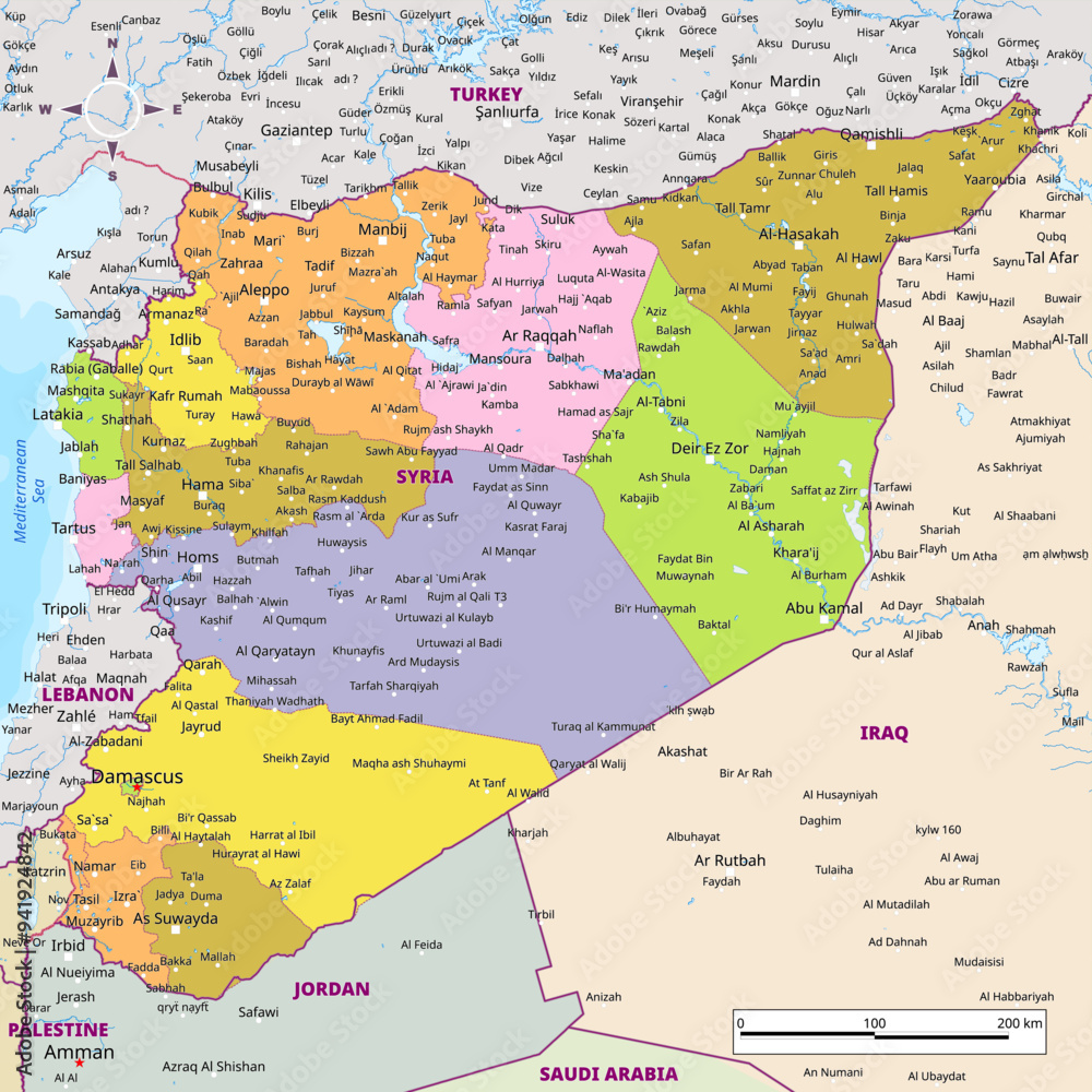 Detailed political map of Syria Stock Vector | Adobe Stock