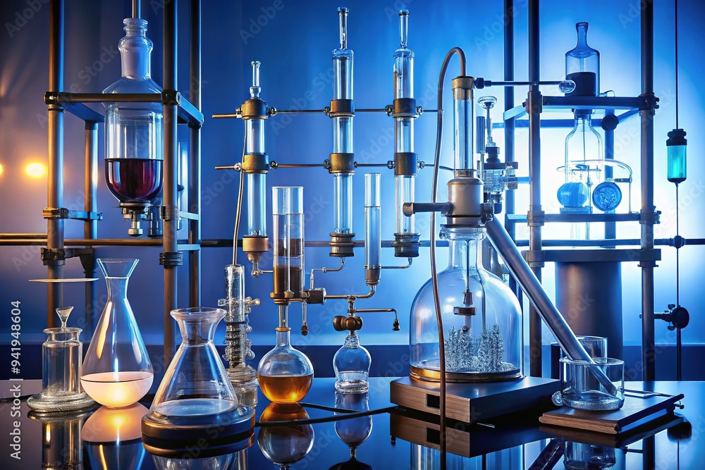 Glassware apparatus for fractional distillation in a modern laboratory ...