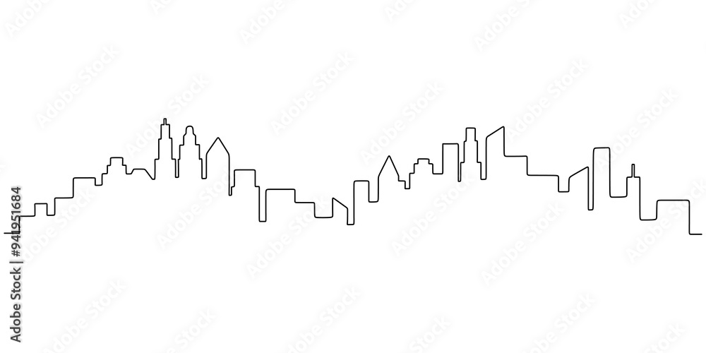 Cityscape continuous one line drawing. Vector metropolis architecture ...