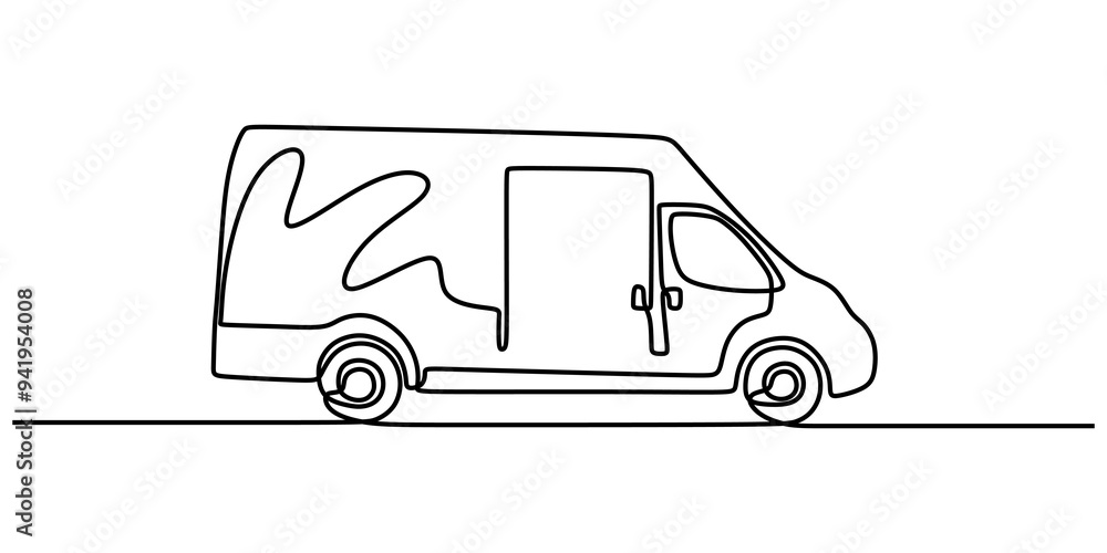 Van One Line Drawing. Minimalist continuous line illustration of a van ...