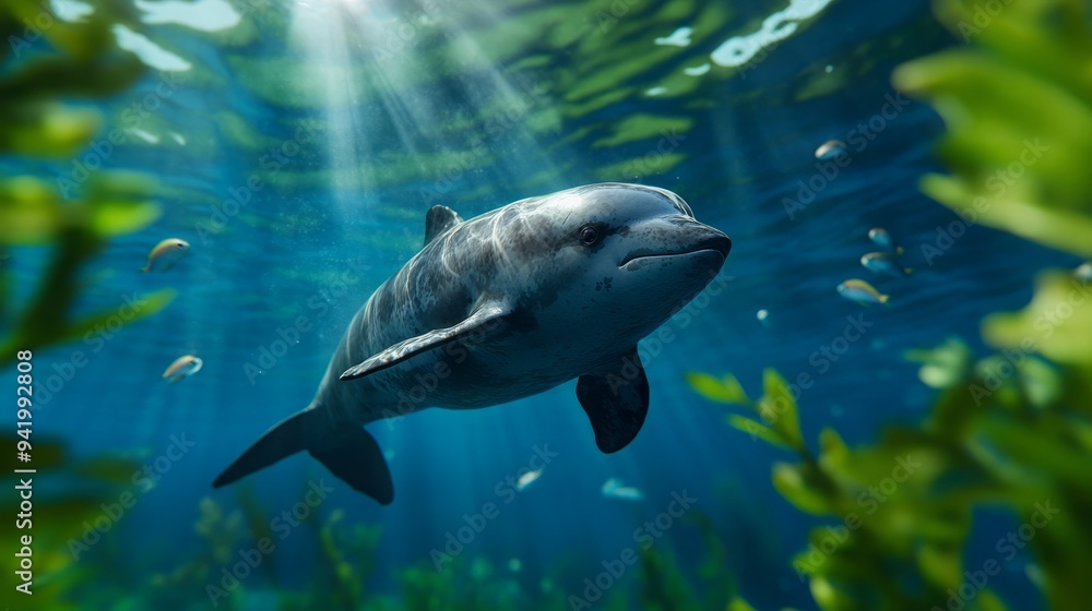 Rare Vaquita Porpoise Swimming And Feeding In Its Natural Habitat