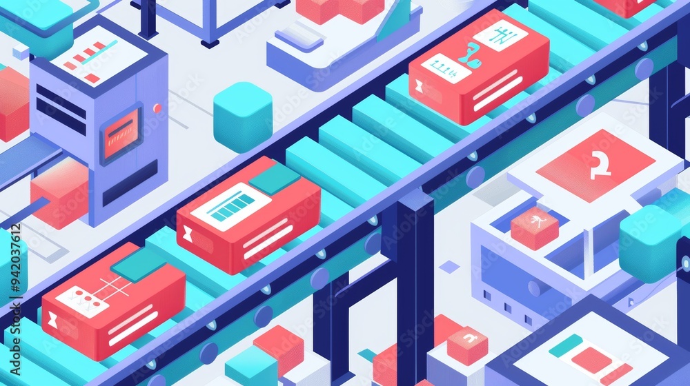 Futuristic production line illustrating PowerBI dashboards as physical ...