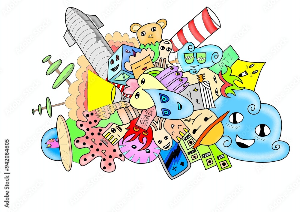 Joyful and sadness colored Cartoon Monsters and human emotion Party ...