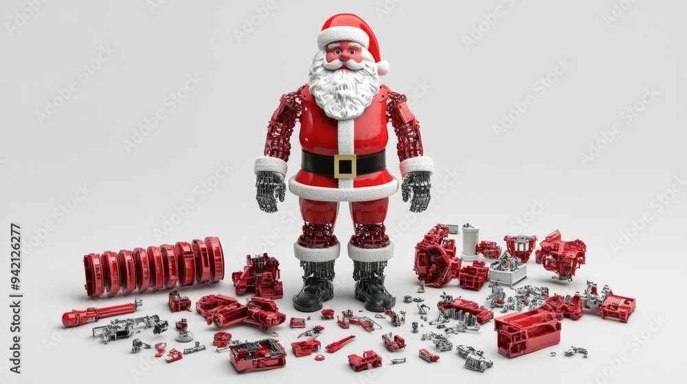 Exploded view of mechanical Santa Claus, detailed parts breakdown ...