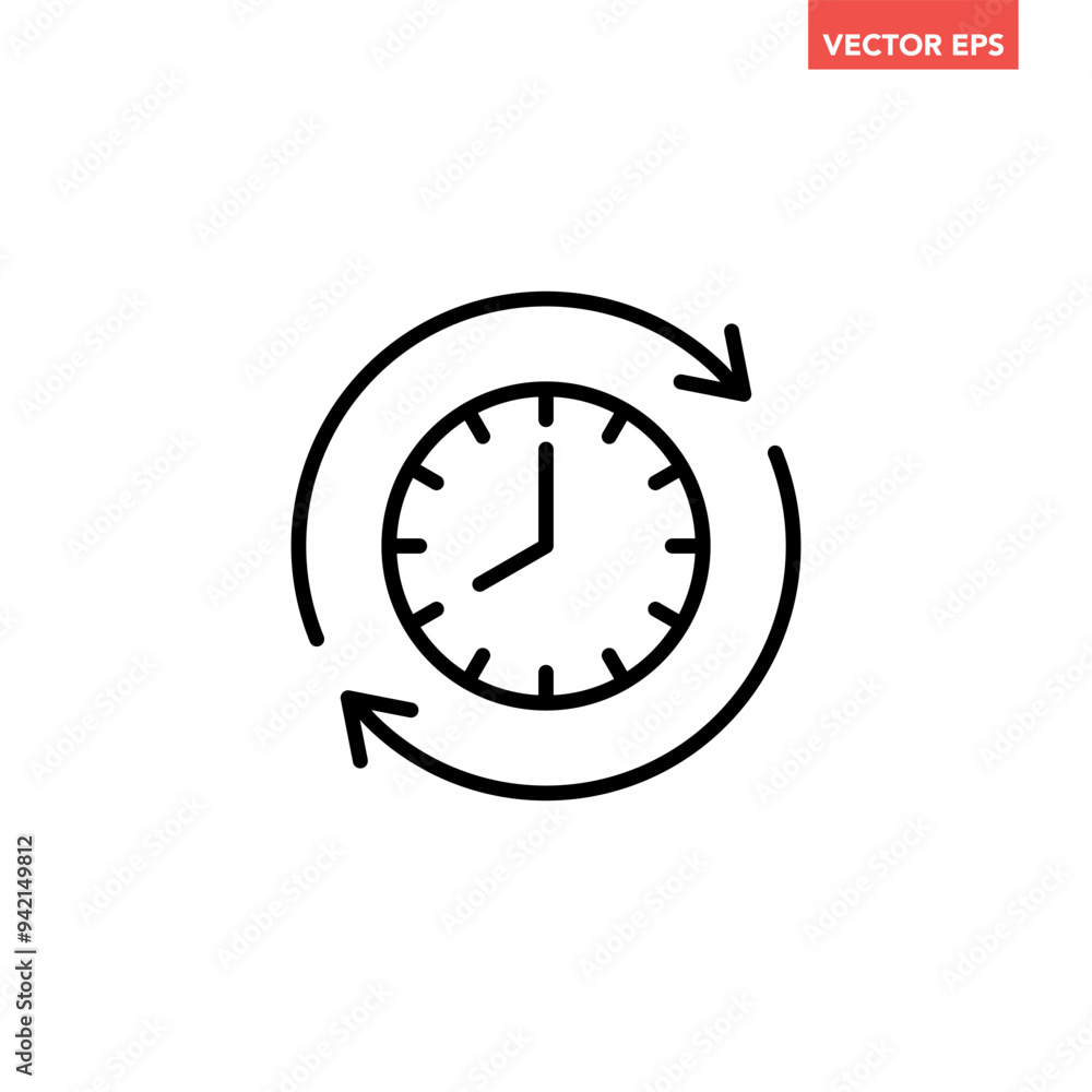 Black refresh time line icon, simple speed up hr clock with arrow flat ...