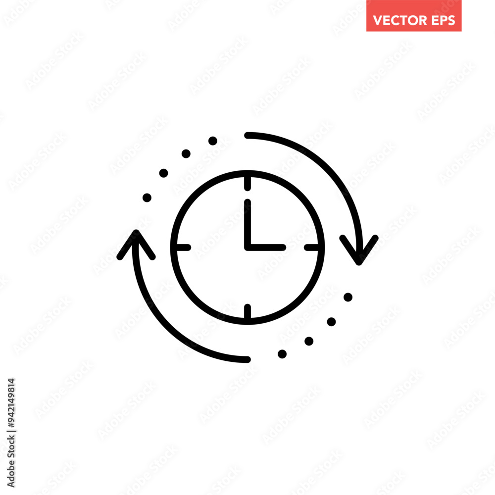 Black refresh time line icon, simple speed up hr clock with arrow flat ...