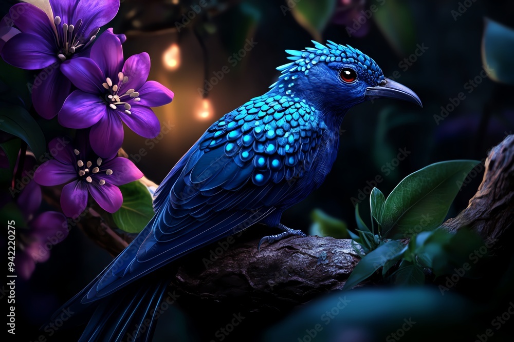 Beautiful birds in a mystical forest depicted in a fantasy-themed ...