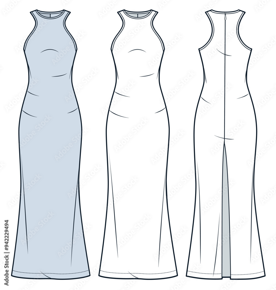 Jersey Maxi Dress technical fashion illustration. Tank Top Dress ...