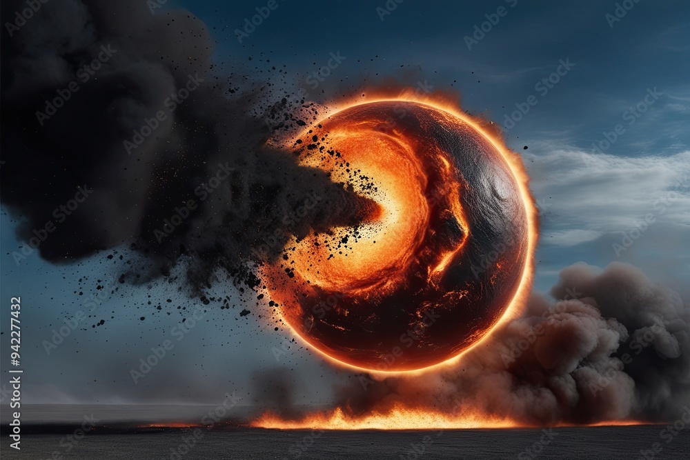 Massive Fiery Sphere Releasing Dark Smoke in Explosive Eruption with ...