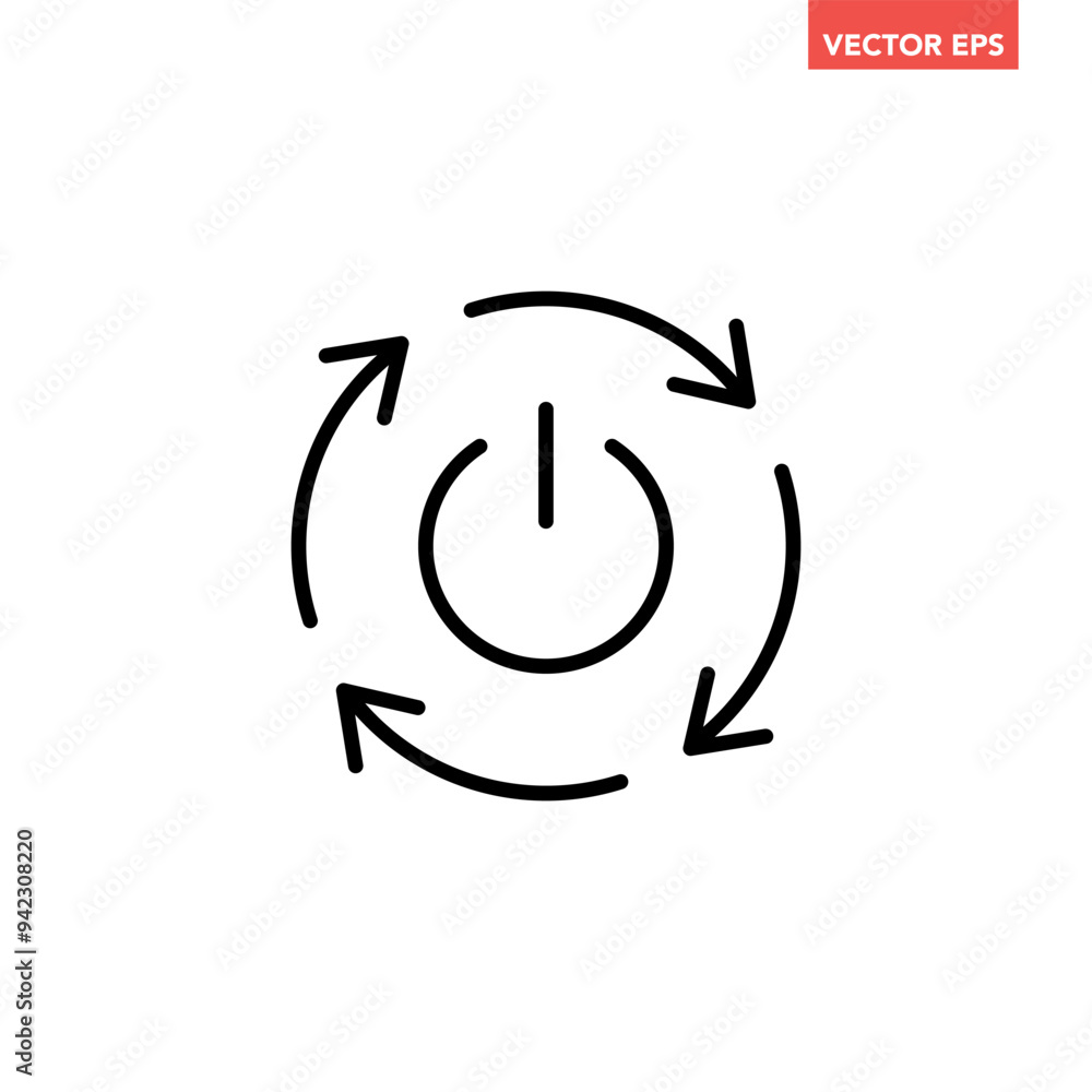 Black single automatic restart line icon, simple reboot power button ...