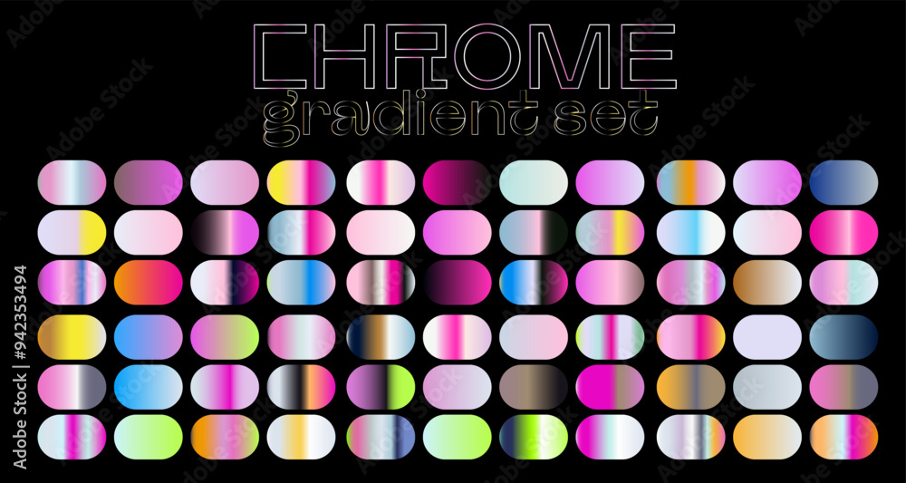 Chrome gradients of holographic colors for vector art and design ...