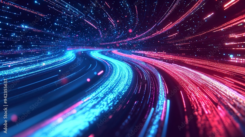 An illustration of a digital data flow on the road with graphic ...