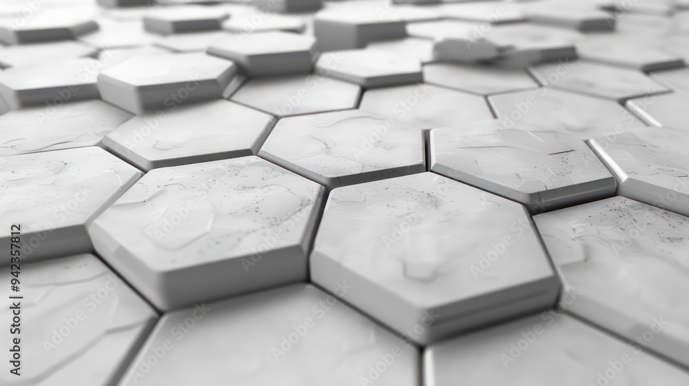 hexagonal tiled pattern in whitescale, light grey and white, smooth ...