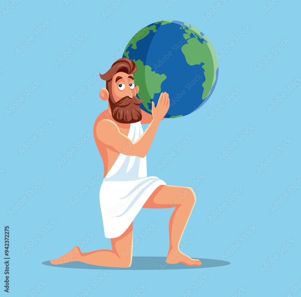 Mythological Atlas Vector Character Carrying the World on his Shoulders ...