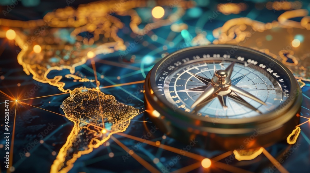 Compass on world map with global trade routes background generative ai ...