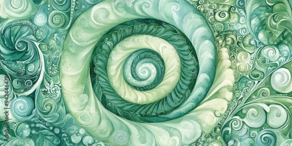 Watercolor illustration featuring 60s inspired wallpaper patterns Green ...