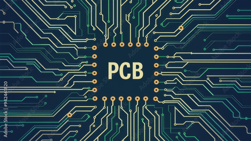 Abstract electric background featuring a printed circuit board (PCB ...