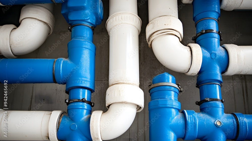 A series of pipes are shown in a blue and white color scheme. The pipes ...