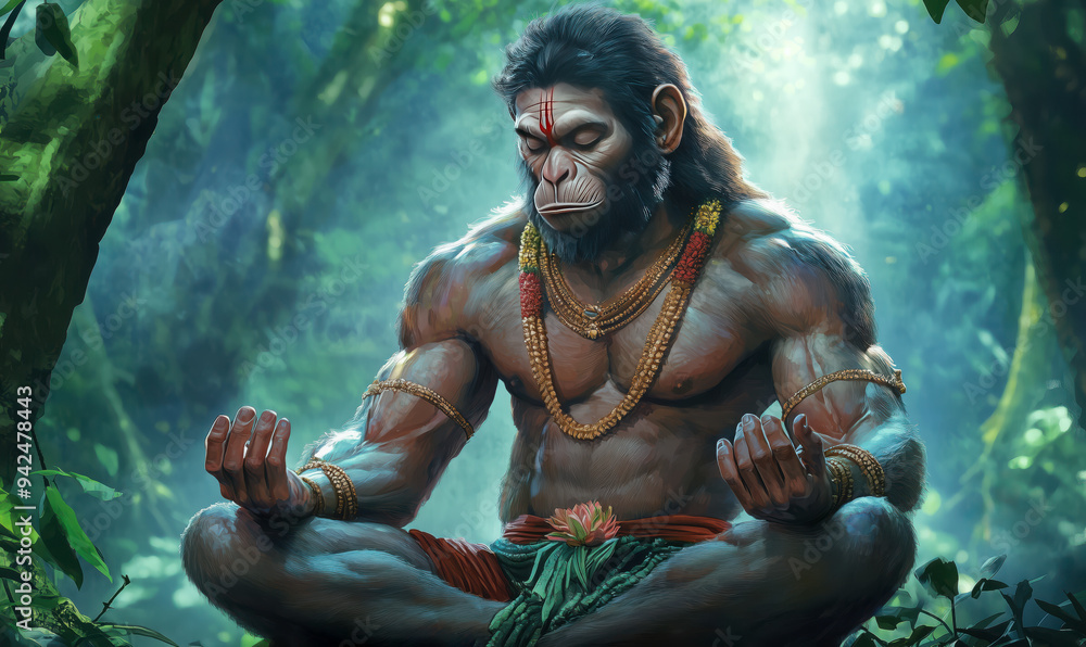 Hanuman Meditating: A Peaceful Depiction of Spiritual Strength and ...