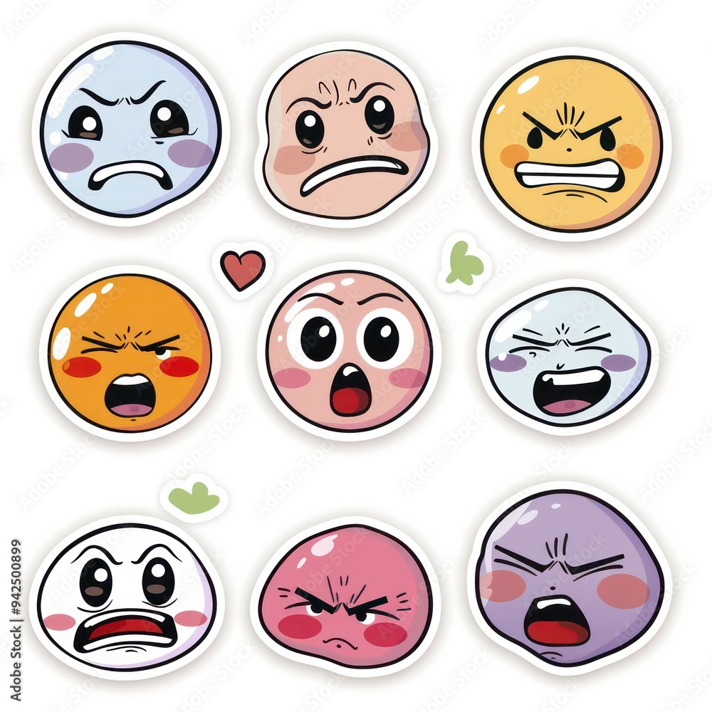 Colorful emoji stickers display various emotions like anger, fear, and ...