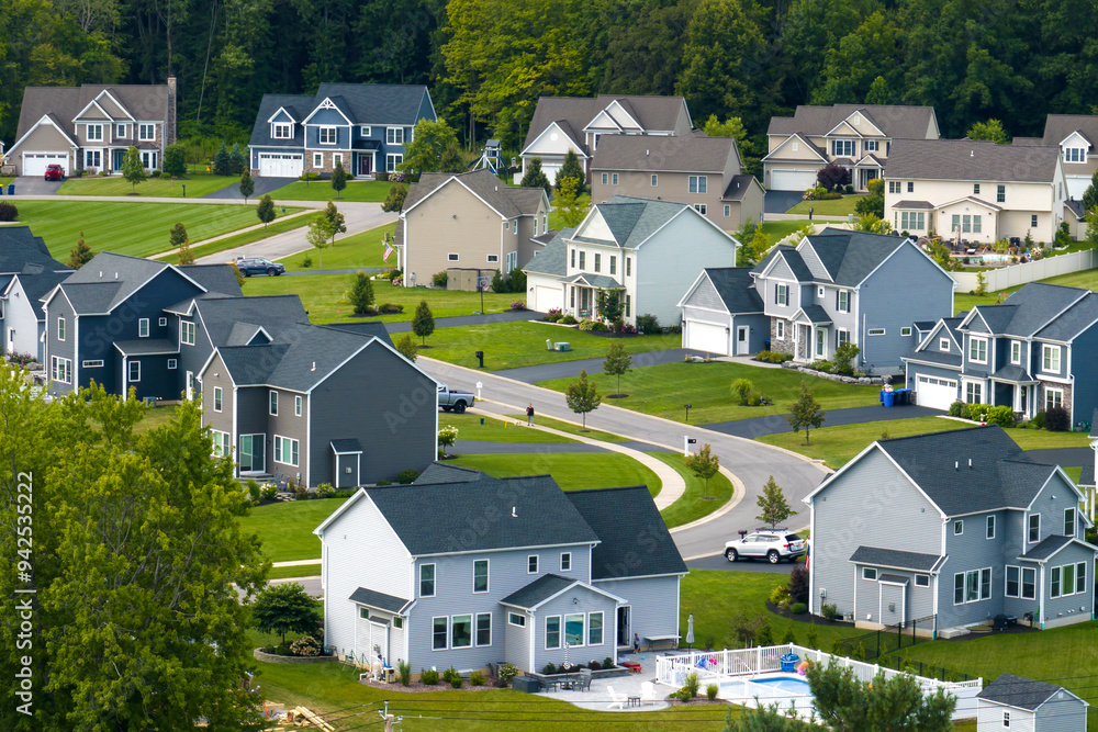 Low-density two story private homes in rural residential suburbs ...