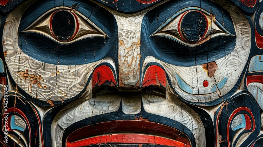 Stylized Face Mask in Textured Black, White, Red, and Blue: Traditional ...