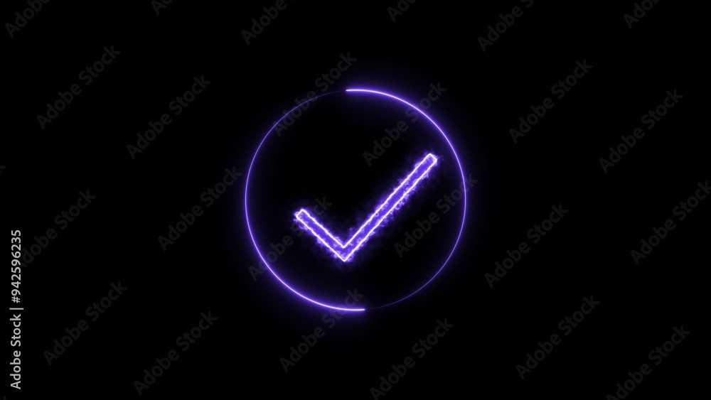 check mark icon neon bright purple color sign 4k illustration. abstract ...