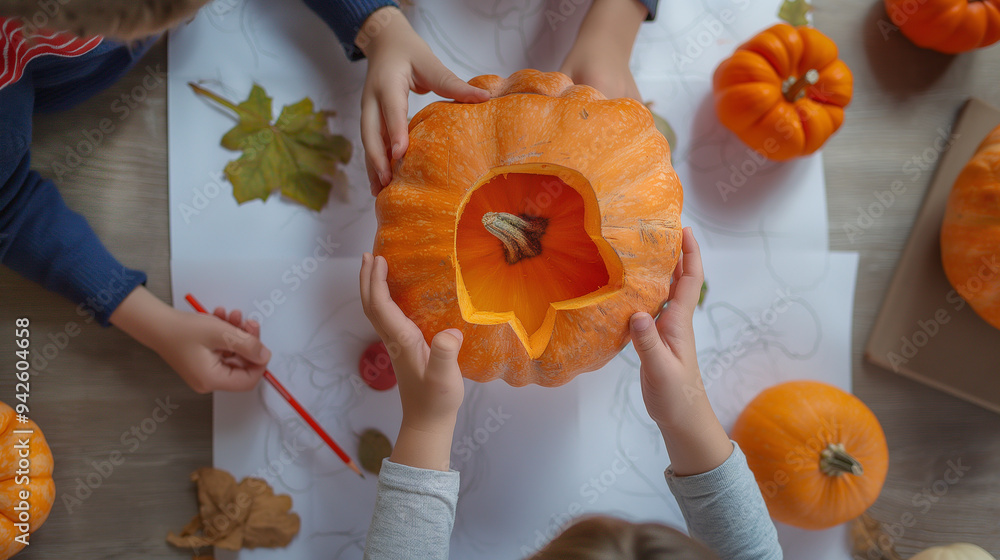 Kids with Pumpkin-Themed Art Projects: Kids creating art projects ...