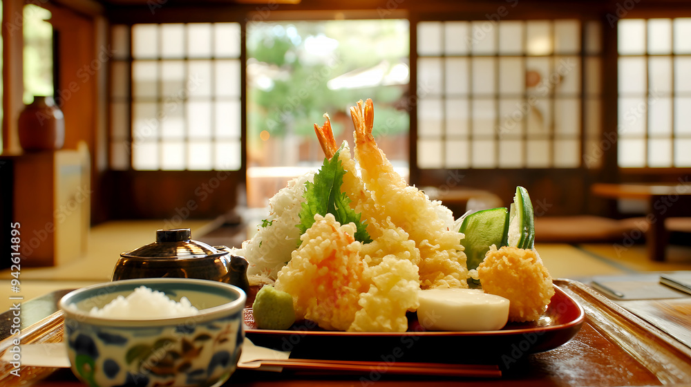 Traditional Japanese Style A beautifully arranged plate of assorted ...