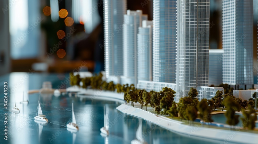 Architectural model of waterfront towers master plan with copy space ...