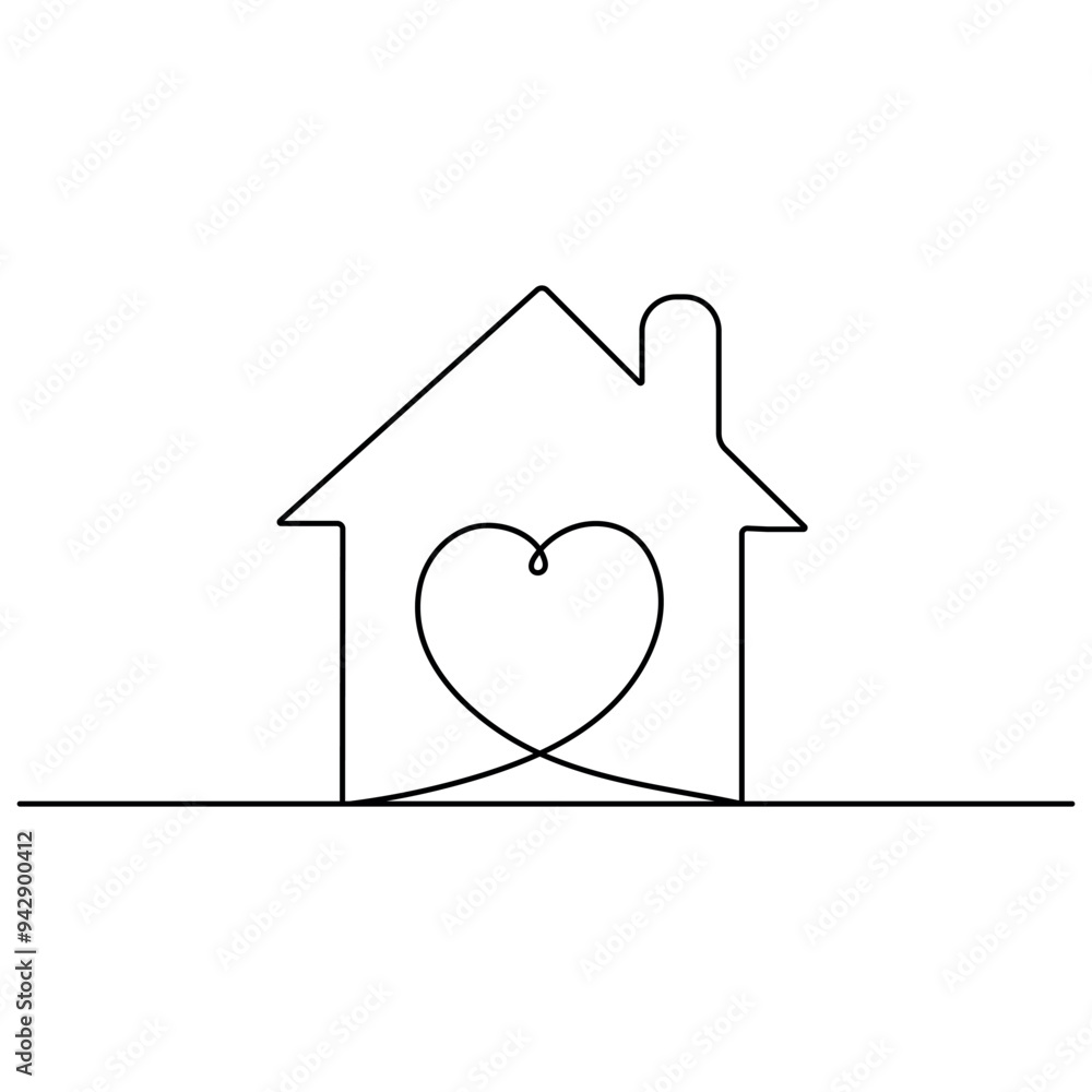 House single line art, continuous one line drawing of Isolated outline ...