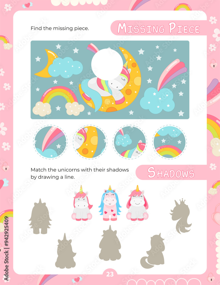 Activity Pages for Kids. Printable Activity Sheet with Unicorn ...