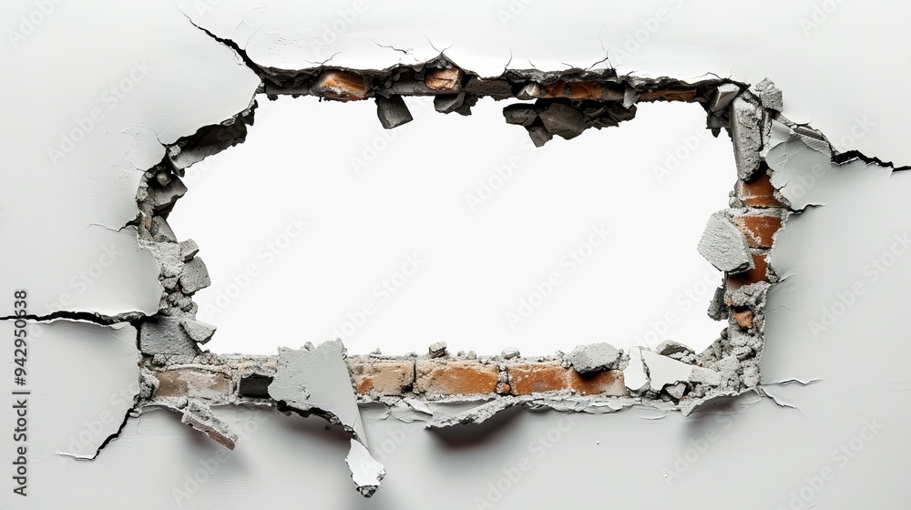 Detailed UHD 4K capture of a breaking hole in an immaculate white wall ...