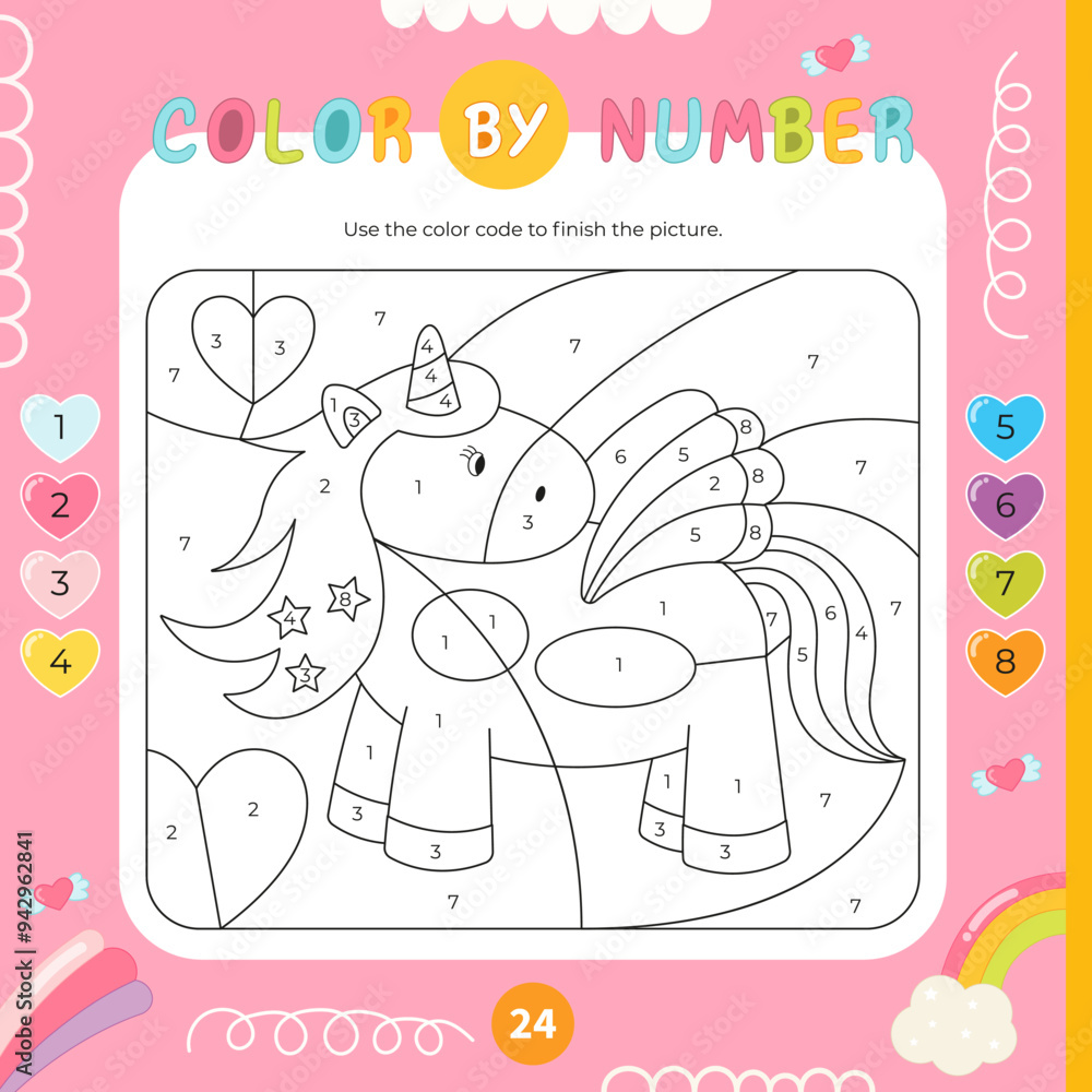 Color by number – Little unicorn. Pony Activities for kids. Coloring ...