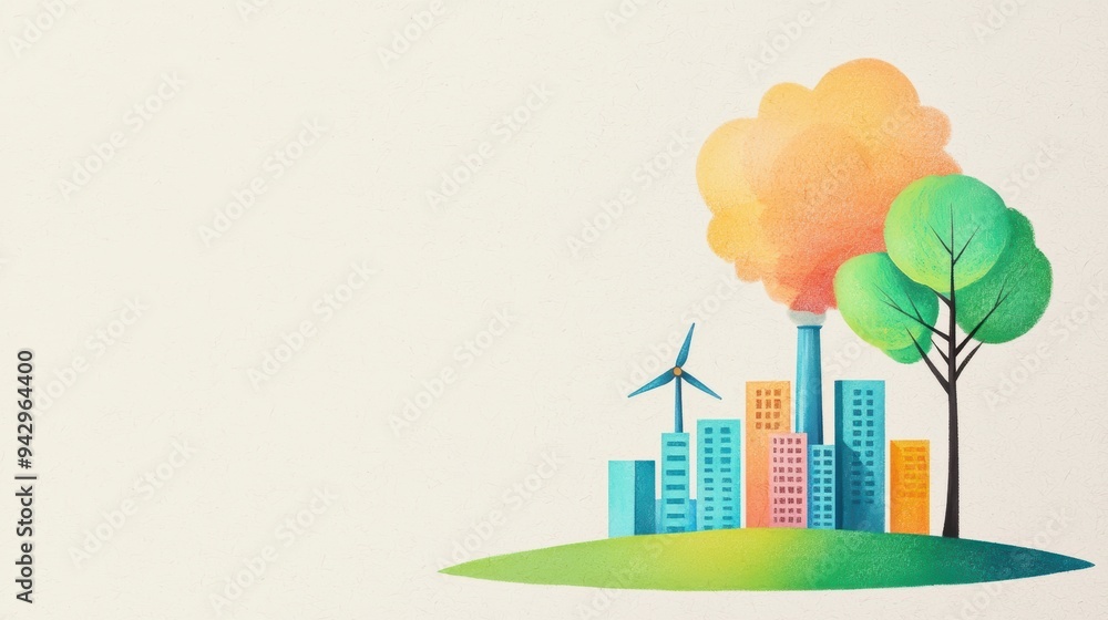 Carbon emission reduction flat design front view environmental ...