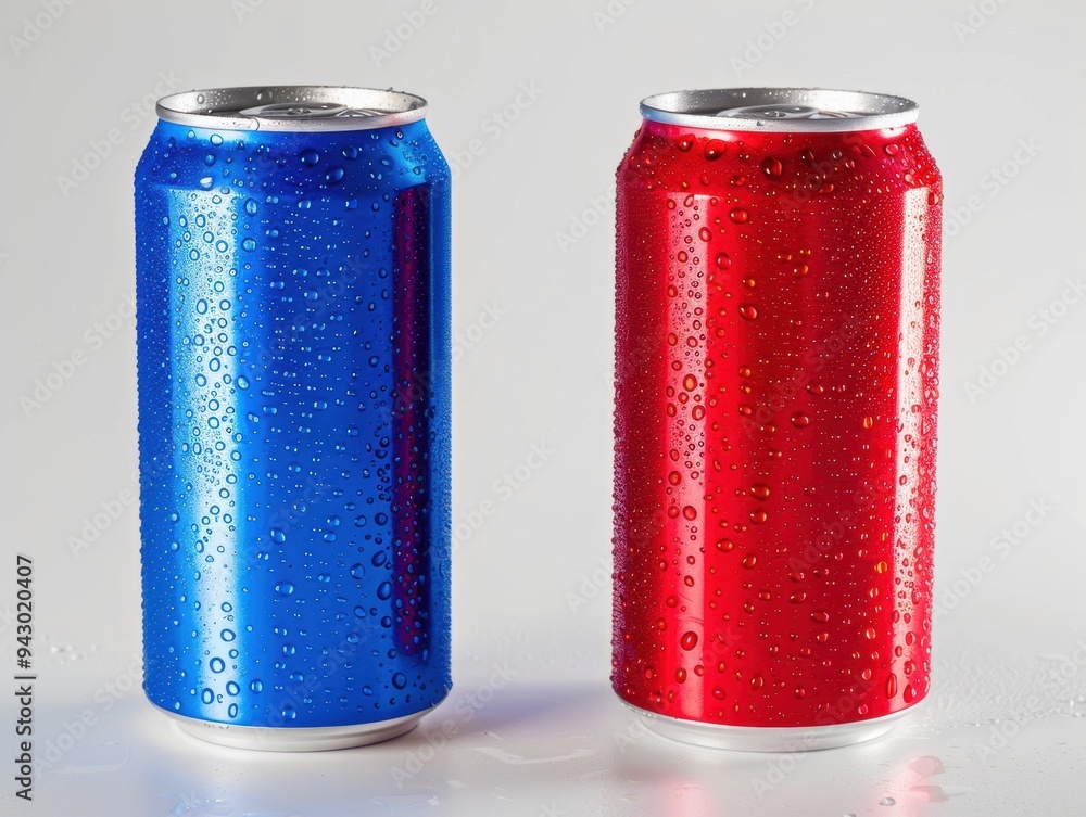 Condensation on cold blue and red soda cans illustrates how chilled ...