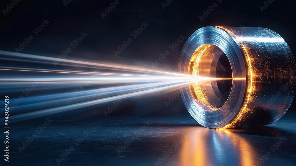 Crossed laser beams scanning an industrial object, high detail, side ...