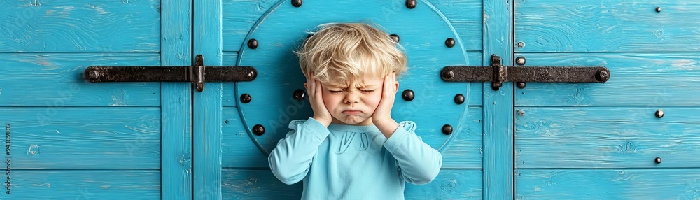 Small child crying in front of a locked door, symbolizing feelings of ...