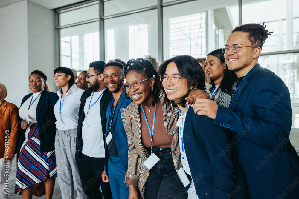 Conference staff posing for a group photo at a professional gathering ...