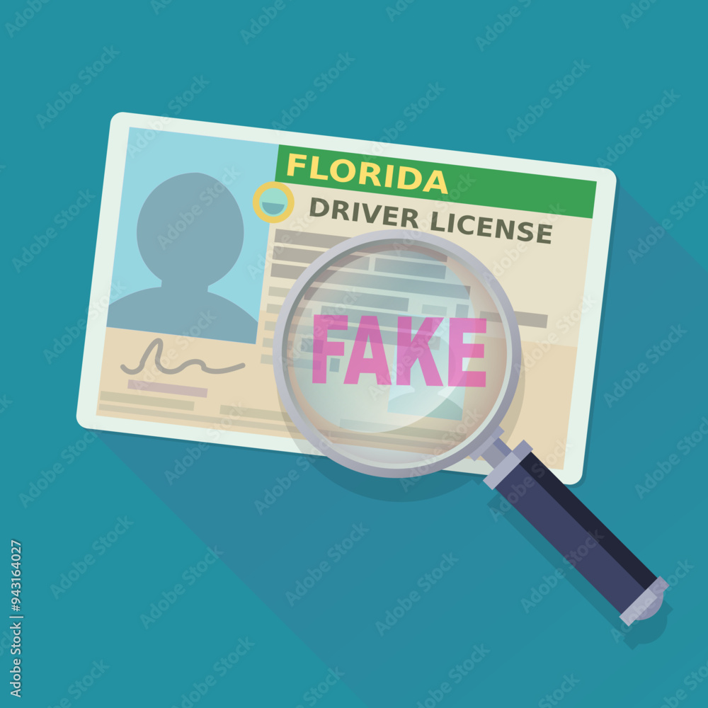 Florida Driver's License Fake Detection (flat design) Stock Vector ...