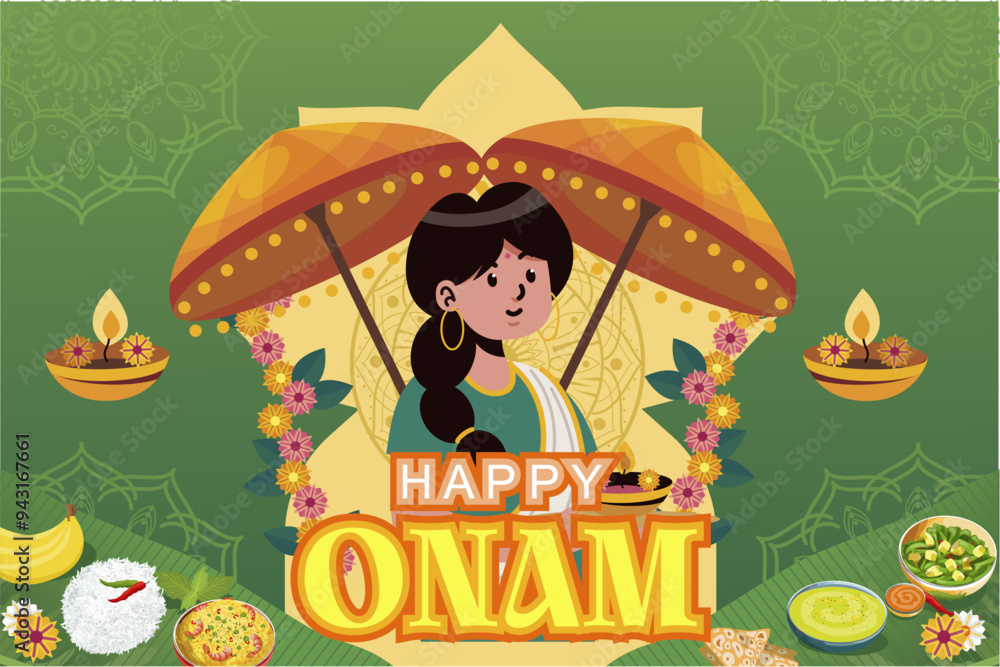 South India Kerala fesival onam vector illustration with malayali girls ...