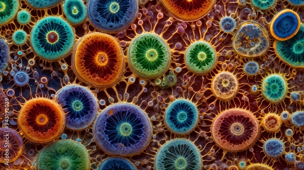 Dive into the vibrant world of microorganisms! This stunning close-up ...