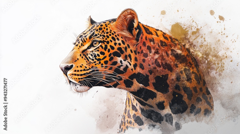 Watercolor illustration featuring realistic leopard print Jungle ...
