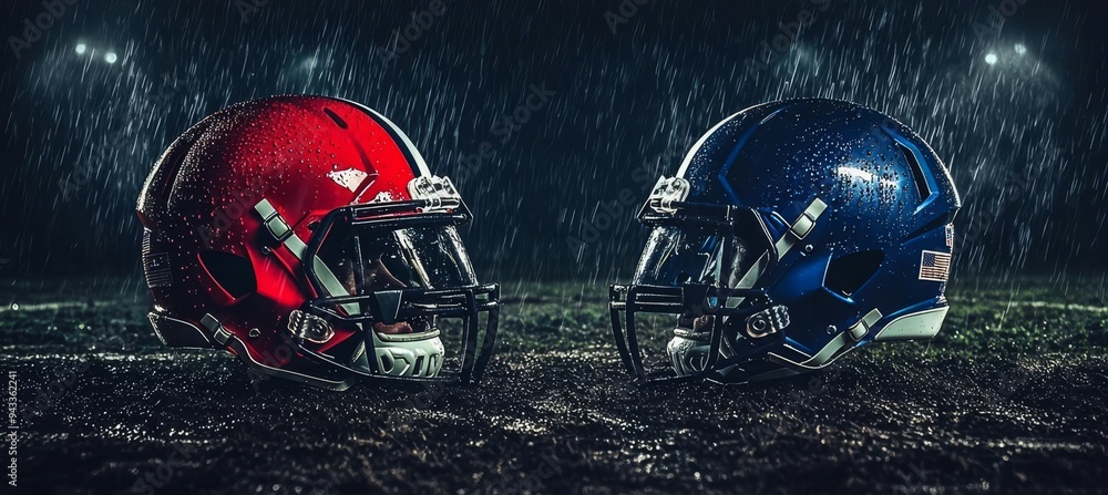 Intense American Football Helmet Face-off in Super Bowl Stadium ...