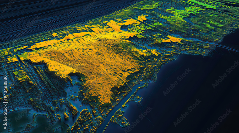 Technical aerial visual, 3D LiDAR GIS aerial map satellite scan model ...