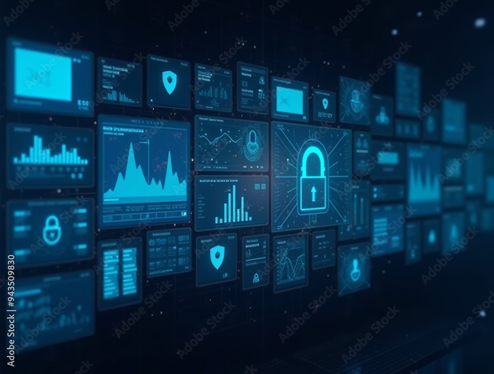 Cybersecurity Dashboard Interface: Advanced Digital Protection Monitoring System with Real-time ...