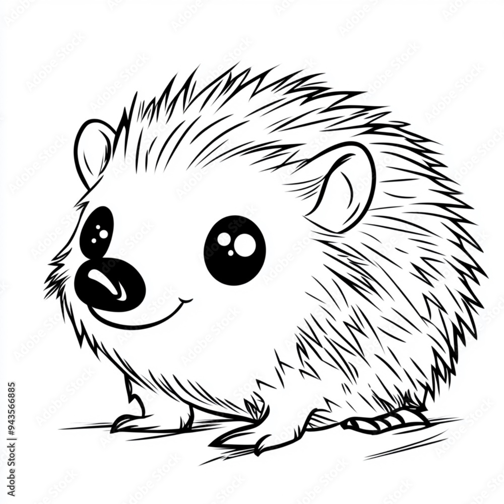 cute cartoon hedgehog a simple line art coloring page for kids with a ...
