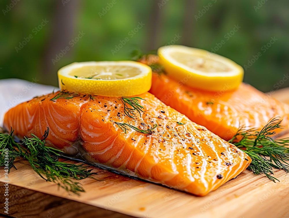 Pacific Northwest salmon fillet, grilled to perfection, served on a ...