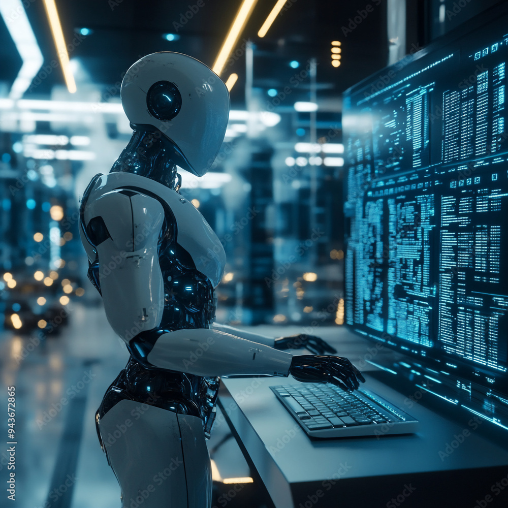 futuristic AI standing infront of a computer resolving an Incident ...