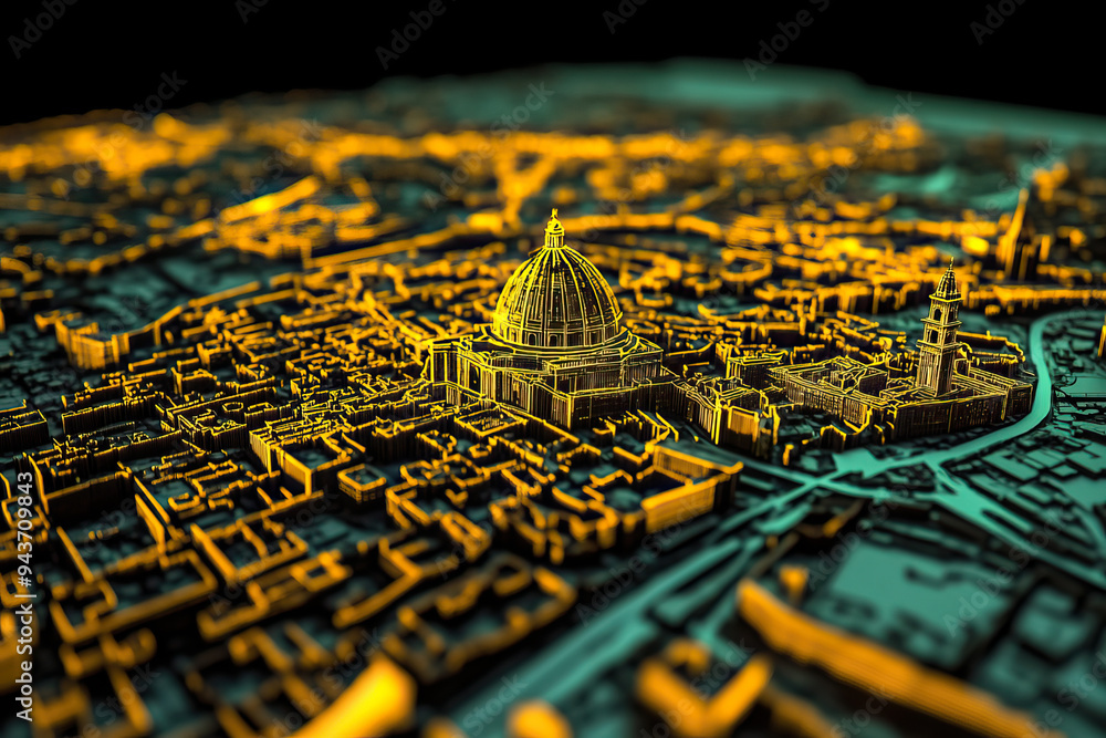 Stock-Illustration „Technical aerial visual, 3D LiDAR GIS aerial map ...